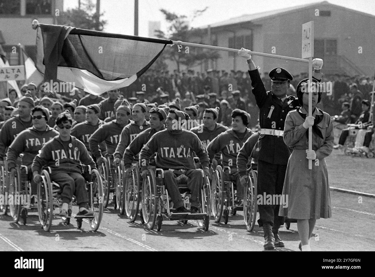 PARAPLEGIC OLYMPICS ITALIAN TEAM ENTER STADIUM DURING OPENING CEREMONY ...