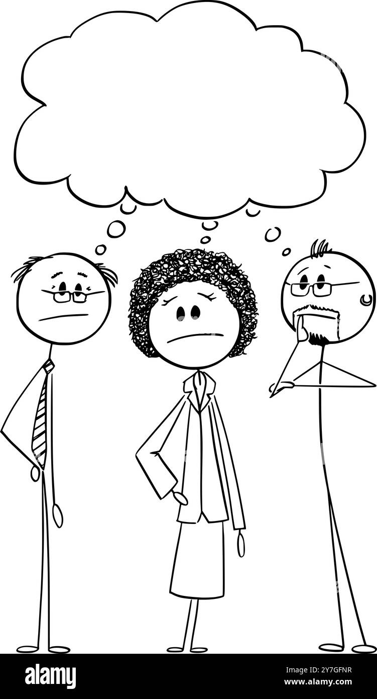 Diverse team brainstorming or thinking about problem , vector cartoon ...