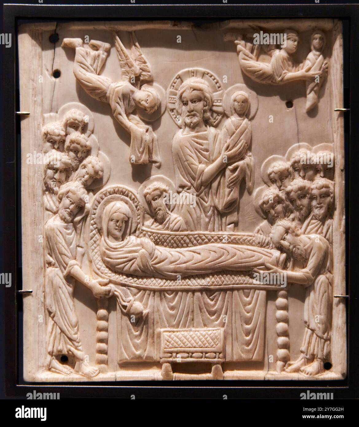 Dormition of the Virgin, Constantinople, late 10th-early 11th century, Elephant ivory bas-relief ...