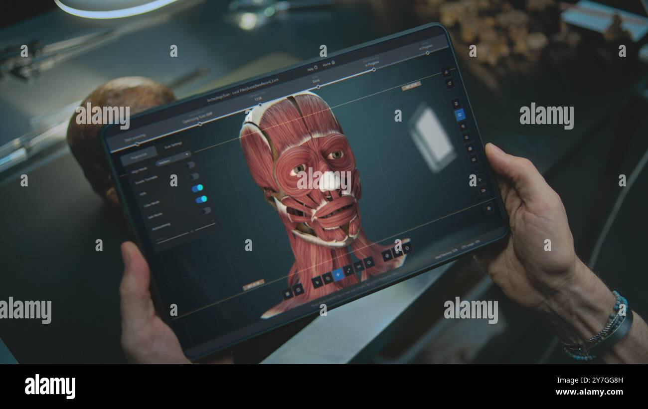 Advanced archaeological lab: Archaeologist scans fossil skull through ...