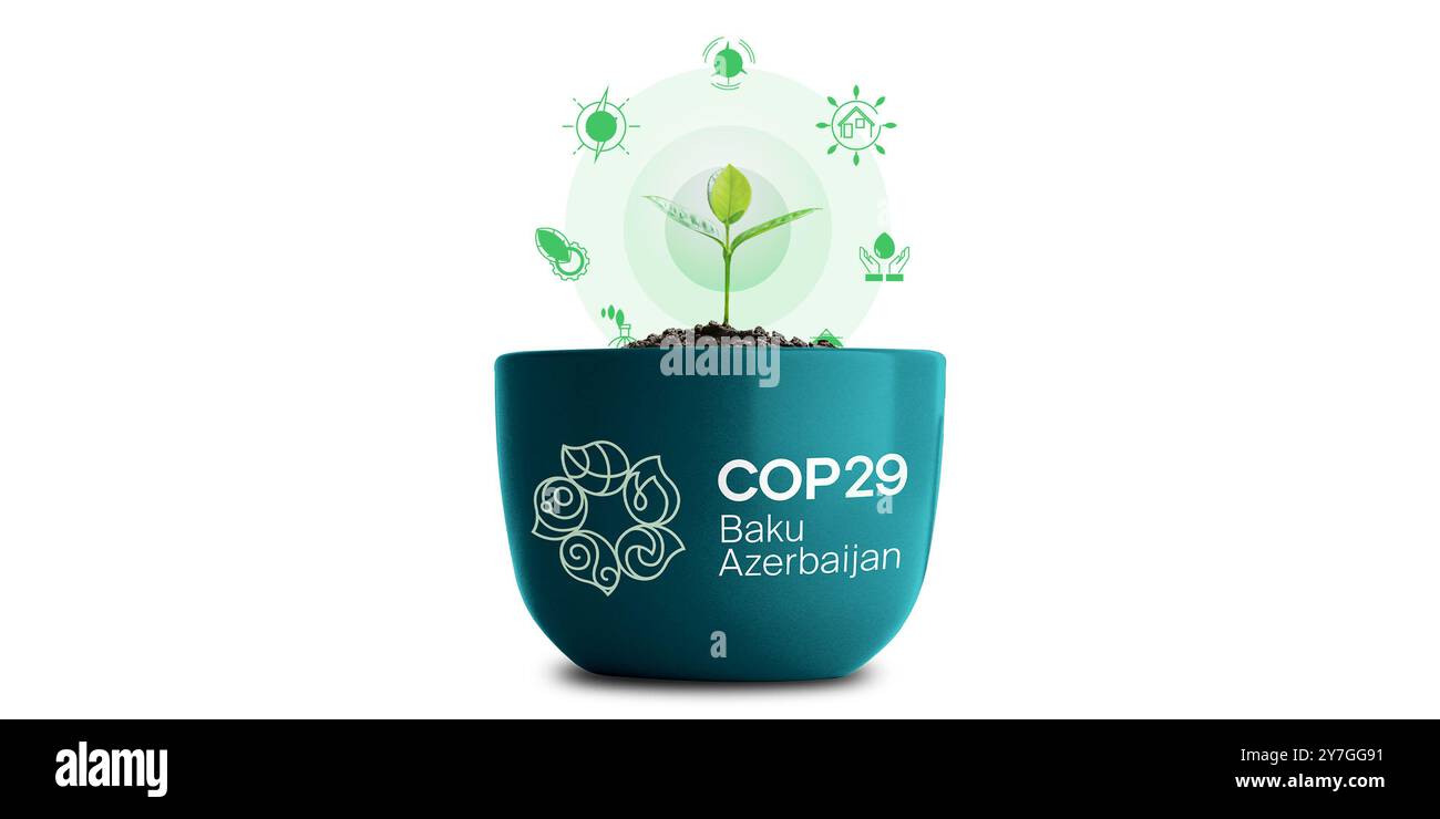 COP29 Climate Change Event Illustration. Baku, Azerbaijan. 30.09.2024 ...