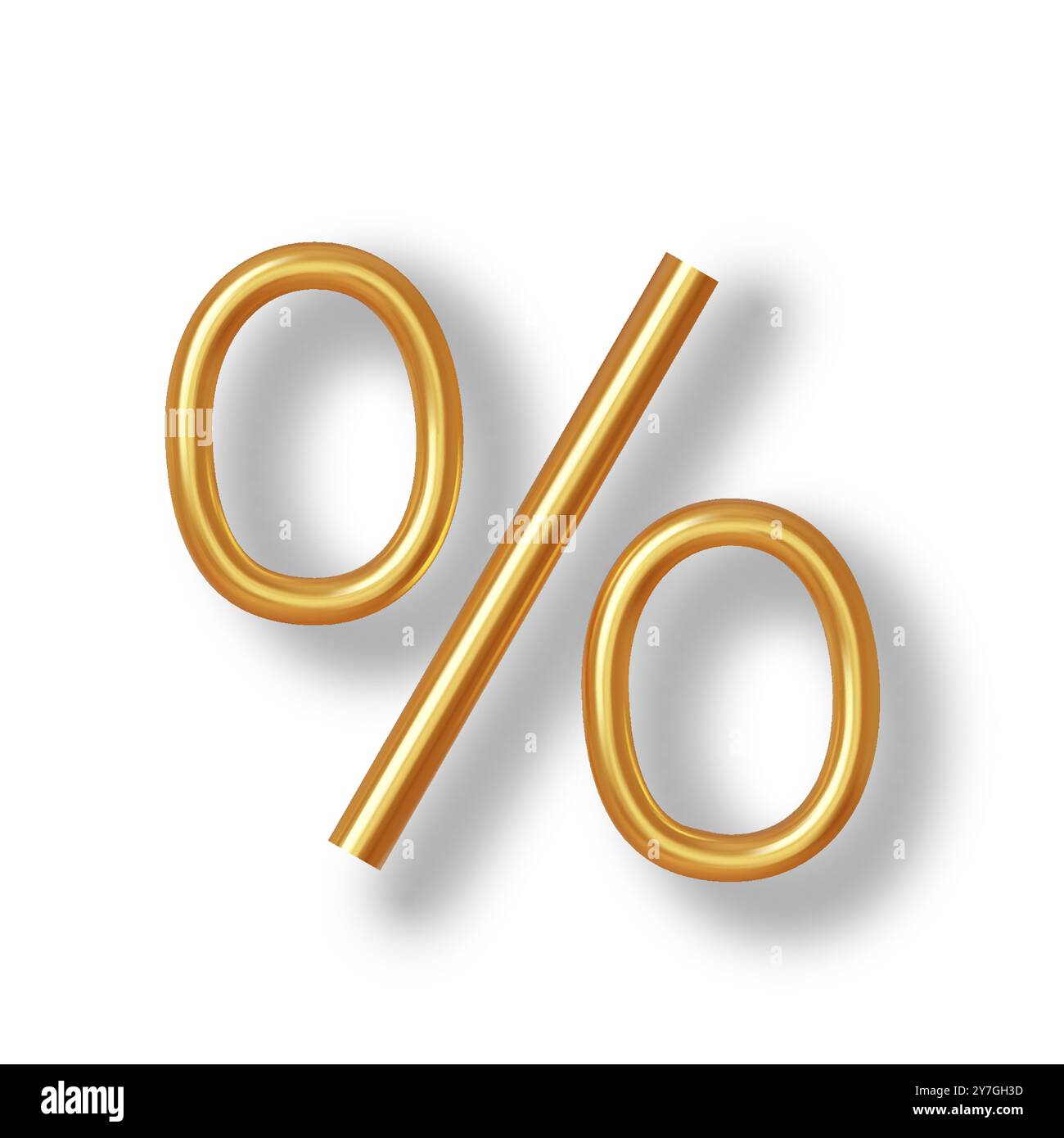 3D illustration of golden percent sign on white background. Realistic ...
