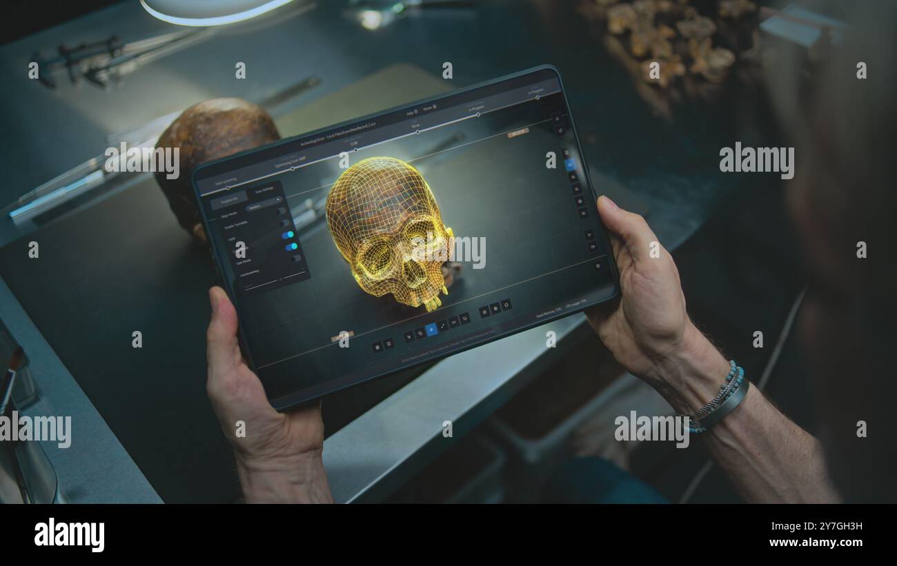 Modern archaeological lab: Archaeologist studies ancient human anatomy ...