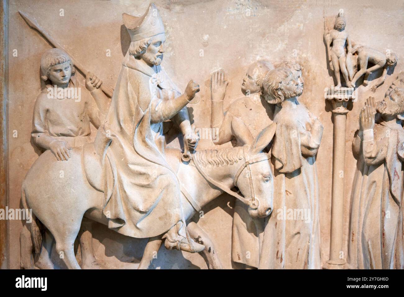 Altarpiece of Saint Romain de Blaye, Saint Martin, on a donkey, helps ...