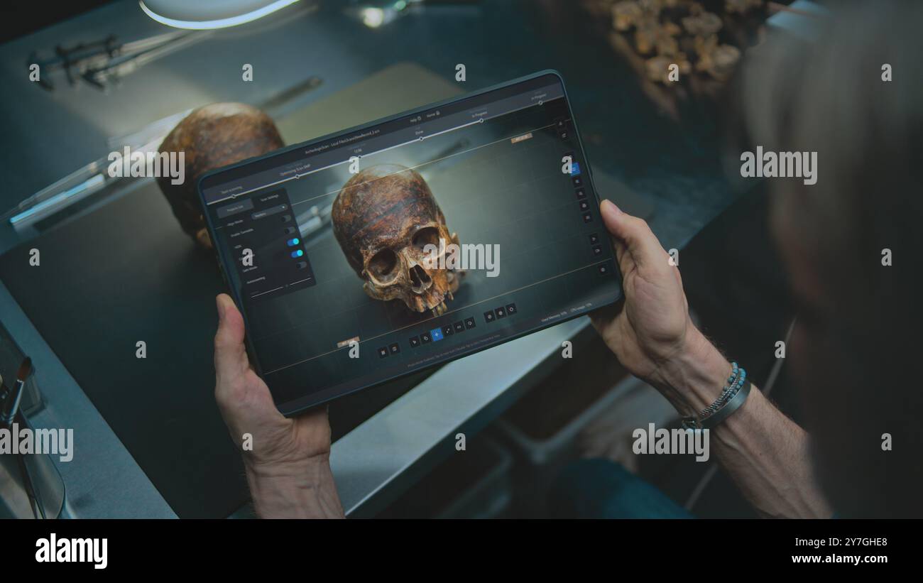 Modern archaeological lab: Archaeologist studies ancient human anatomy ...