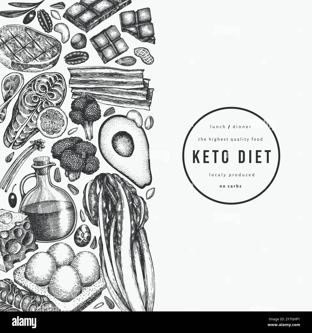 Keto Diet Design Template. Vector Hand Drawn Healthy Food Banner ...