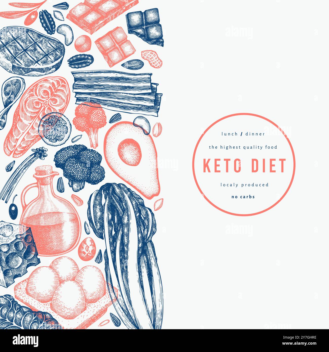 Keto Diet Design Template. Vector Hand Drawn Healthy Food Banner ...