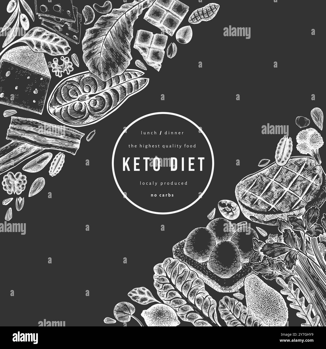 Keto Diet Chalk Board Design Template. Vector Hand Drawn Healthy Food ...