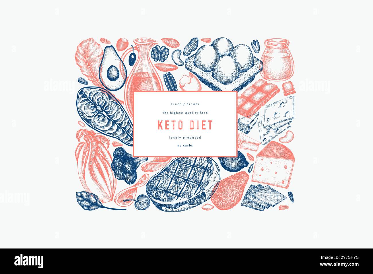Keto Diet Design Template. Vector Hand Drawn Healthy Food Banner ...
