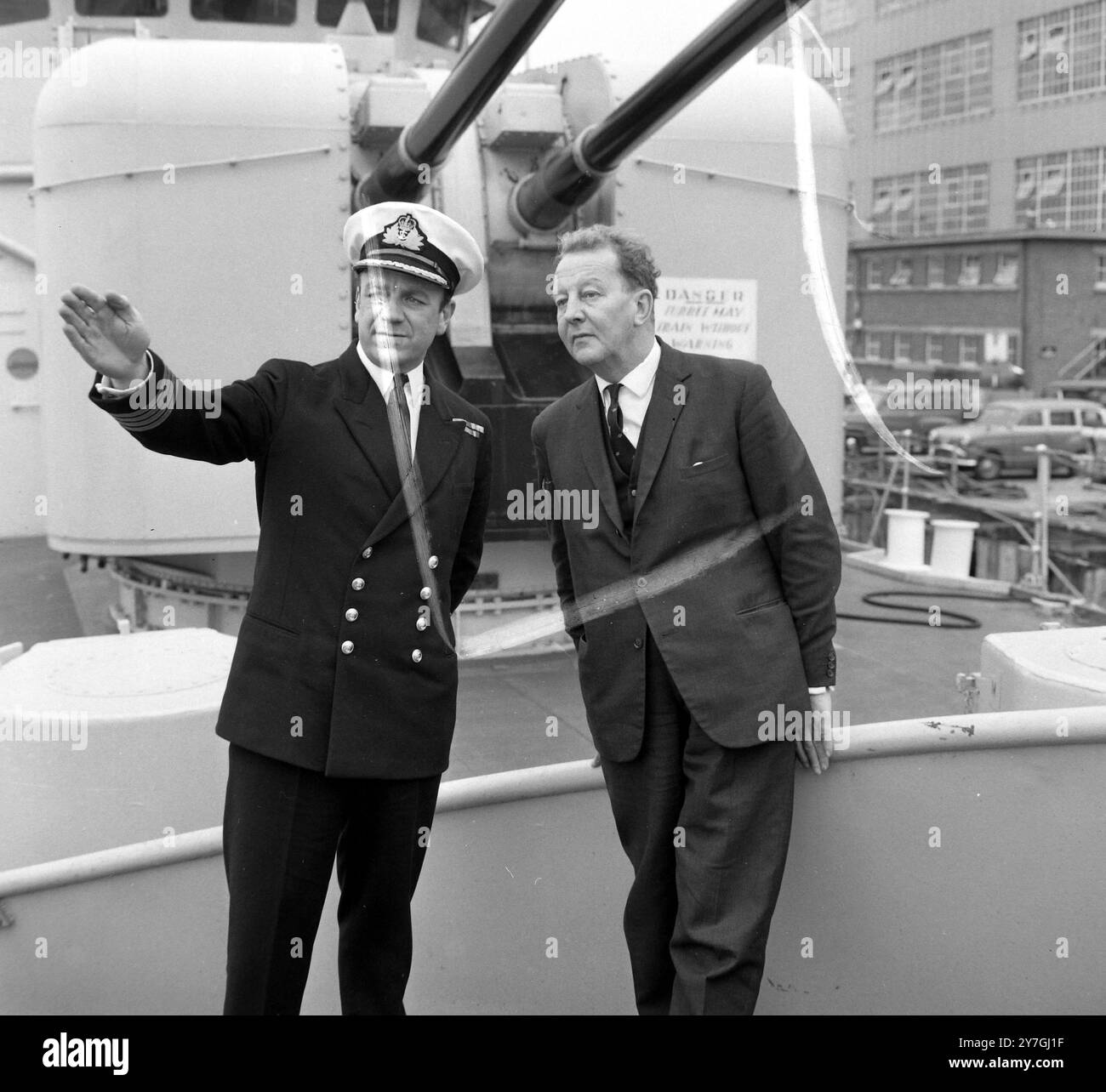 J W P MALLALIEU WITH CAPTAIN LEE-WHITE ON HMS EURYALUS IN PORTSMOUTH ...