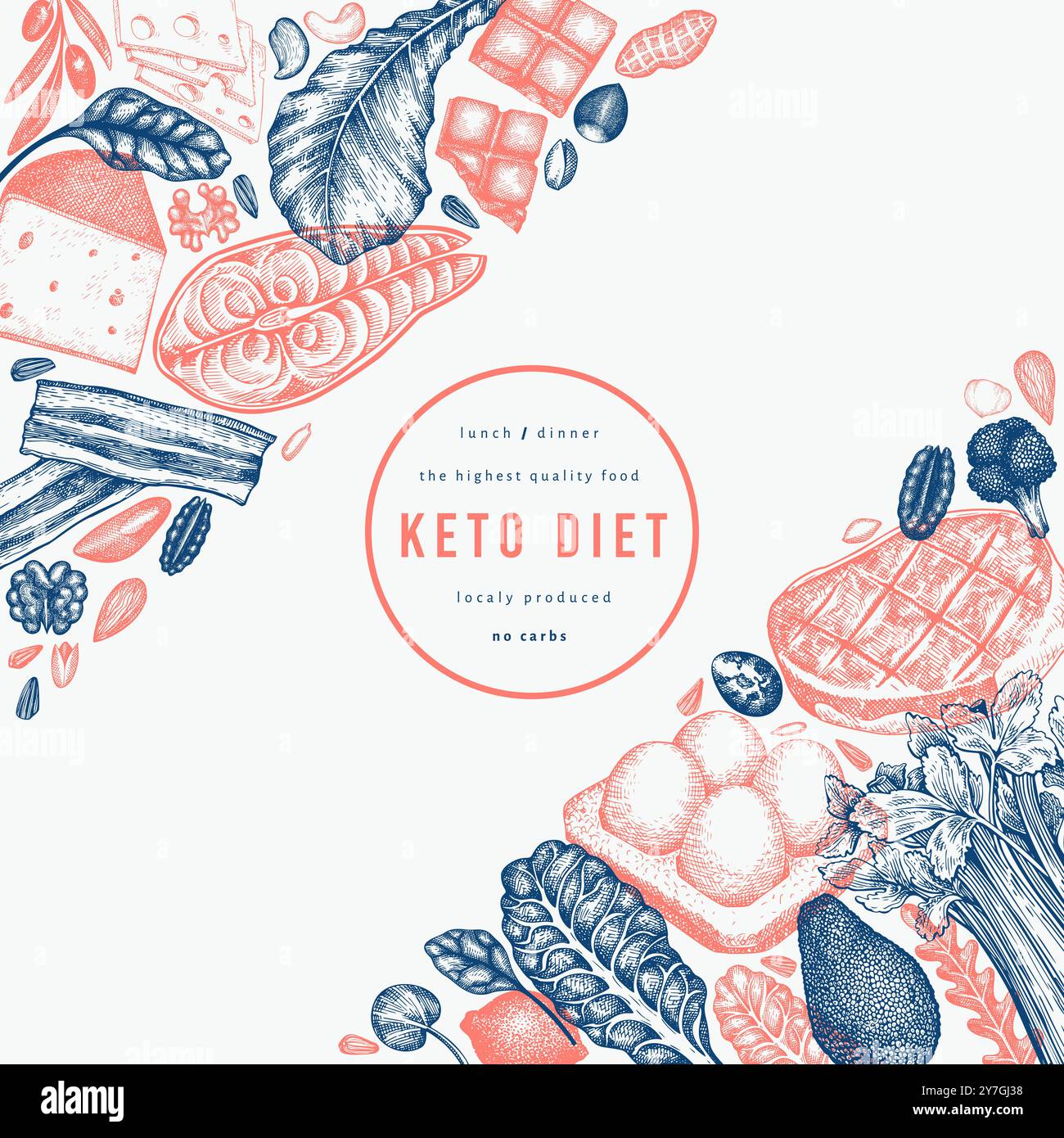 Keto Diet Design Template. Vector Hand Drawn Healthy Food Banner ...