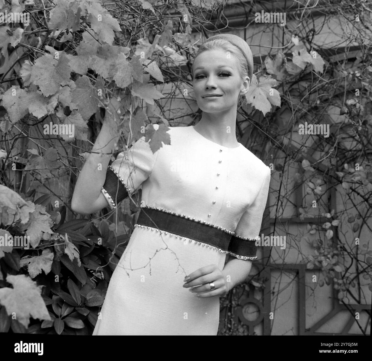 FASHION LINEN DRESS WITH A SCARLET BAND ; 30 OCTOBER 1964 Stock Photo ...