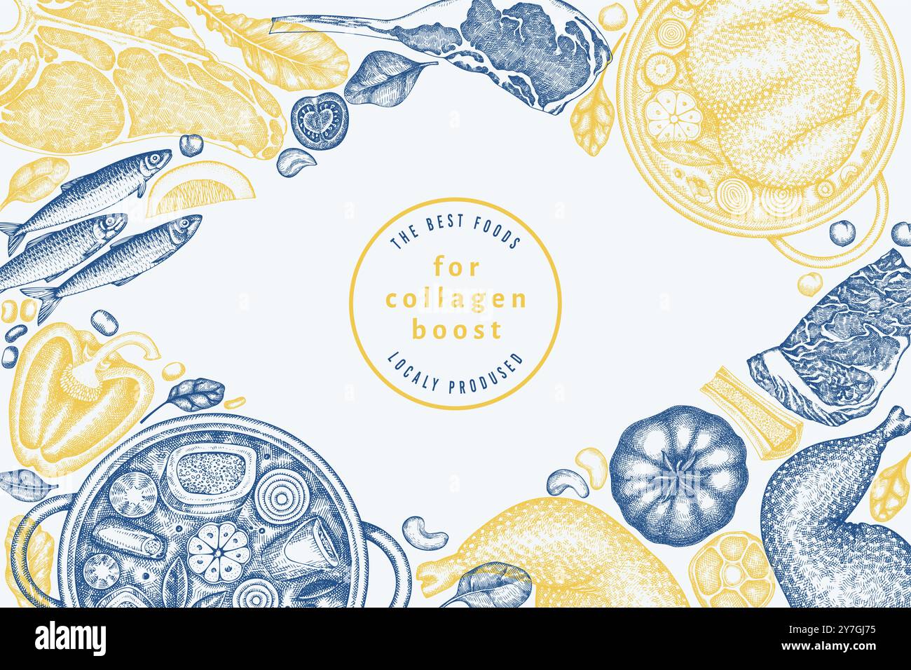 Collagen Diet Design Template. Vector Hand Drawn Healthy Food Banner ...