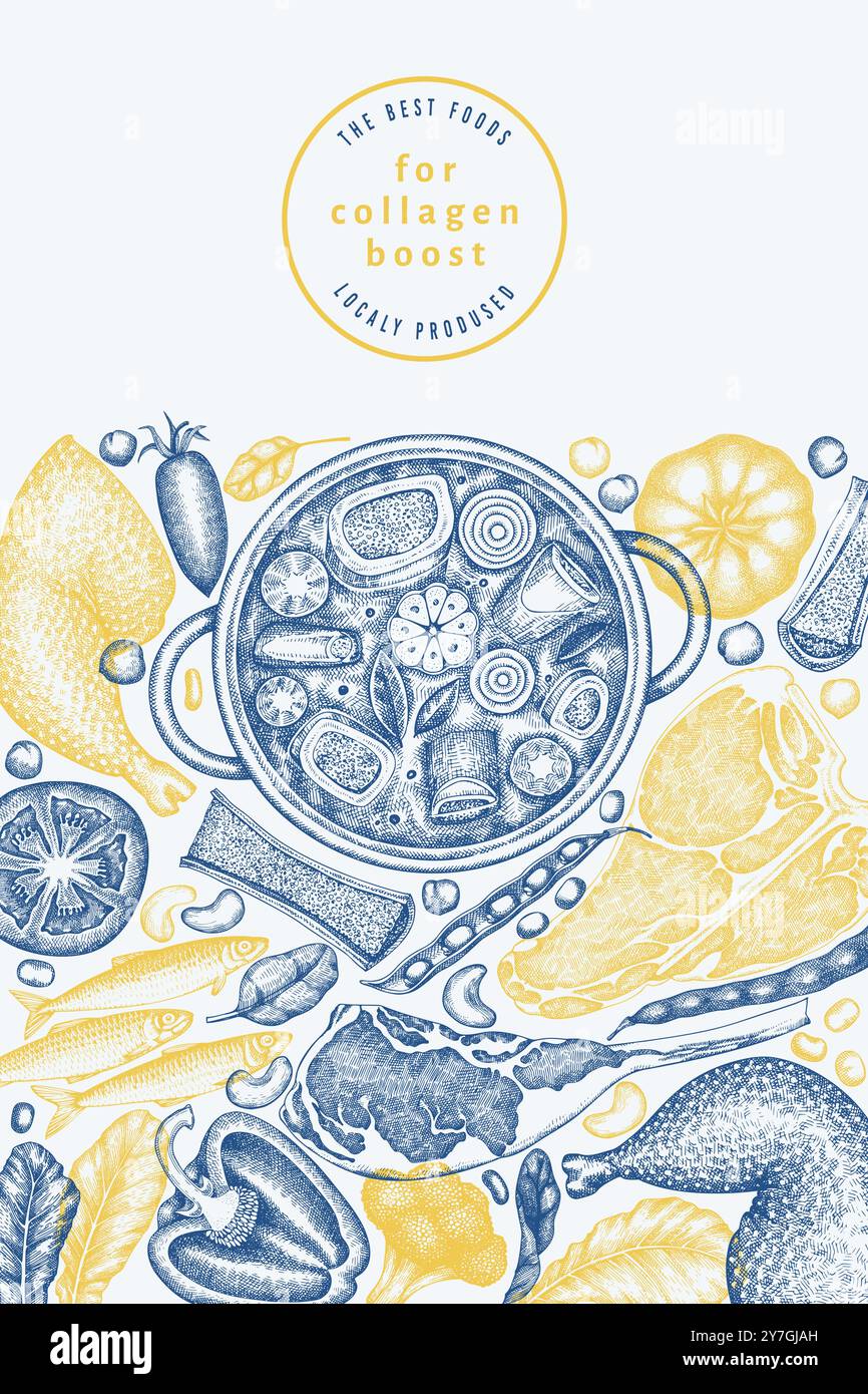 Collagen Diet Design Template. Vector Hand Drawn Healthy Food Banner ...