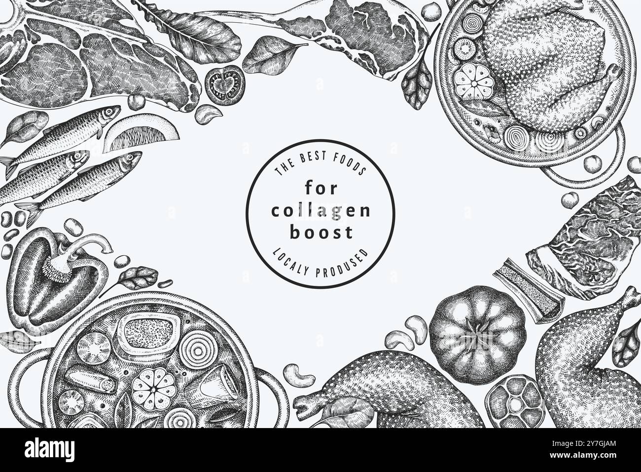 Collagen Diet Design Template. Vector Hand Drawn Healthy Food Banner ...