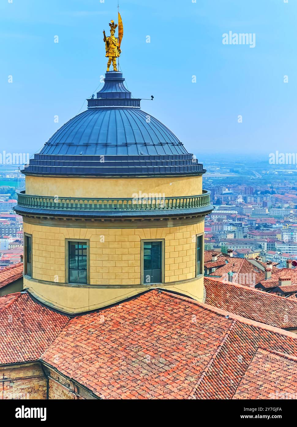 Impressive golden statue of The St Alexander (Sant'Alessandro) on the ...