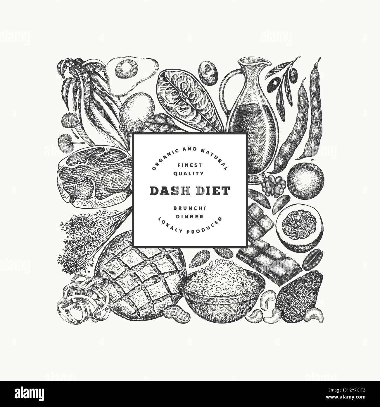 Dash Diet Design Template. Vector Hand Drawn Healthy Food Banner ...