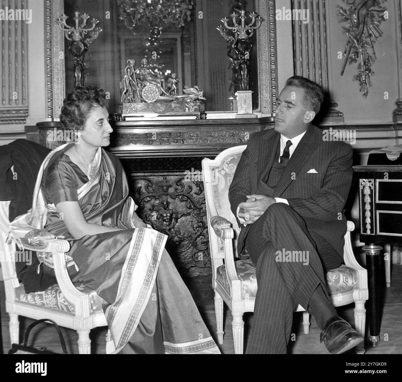 MRS INDIRA GHANDI WITH ALAIN PETREFITE IN PARIS ; 22 OCTOBER 1964 Stock Photo - Alamy