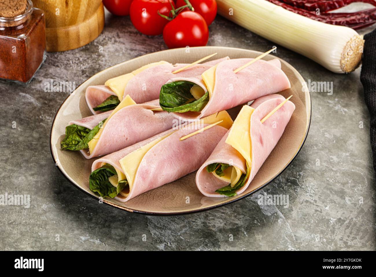 Roll with ham and cheese snack Stock Photo - Alamy