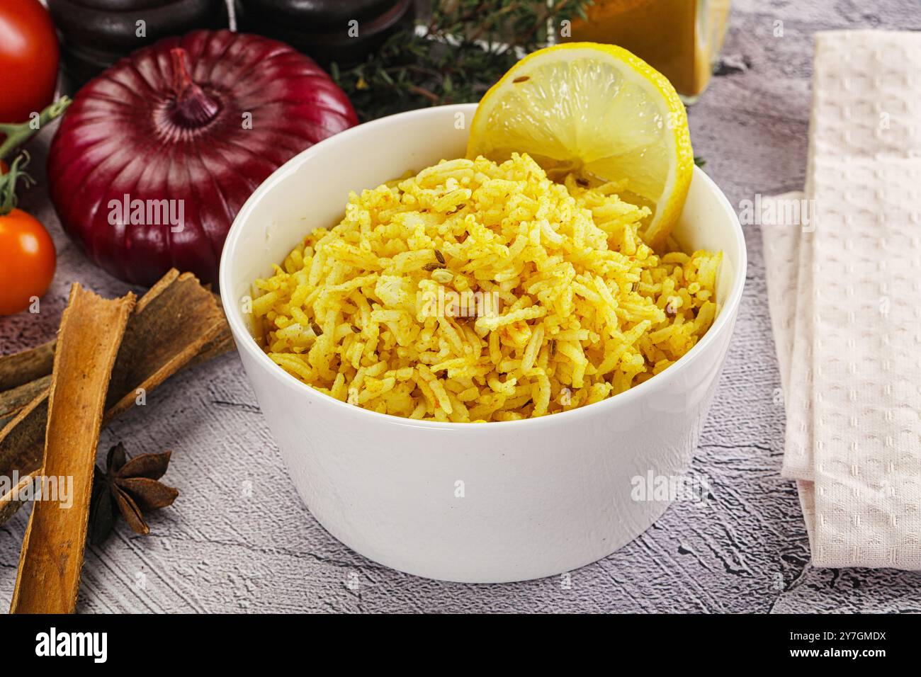 Indian vegan cuisine lemon basmati rice Stock Photo - Alamy