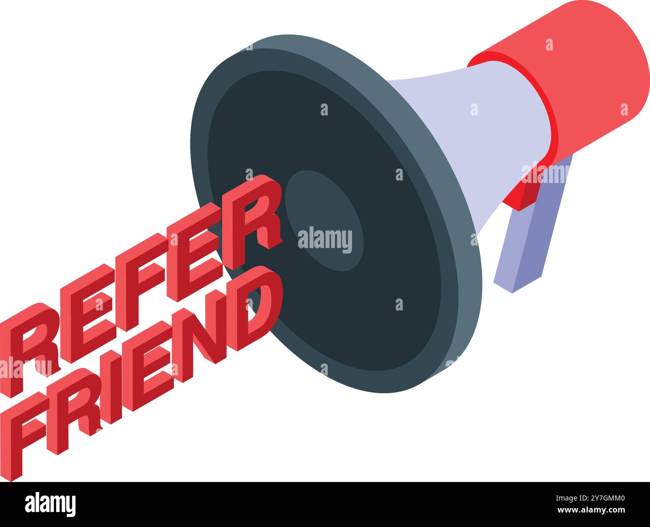 Red refer a friend message coming out of a megaphone, announcing a ...