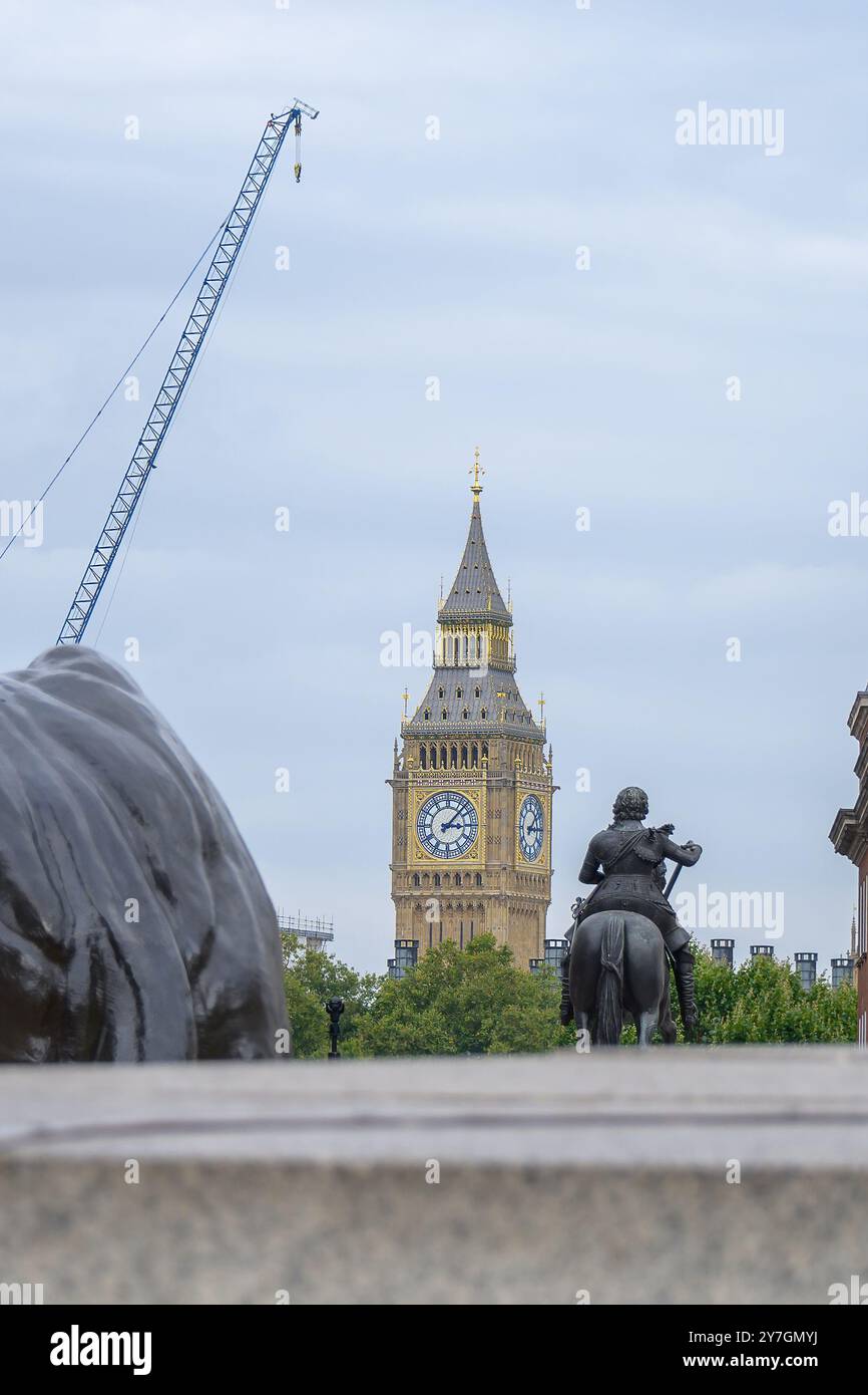A notable perspective of Big Ben, featuring a silhouetted equestrian ...
