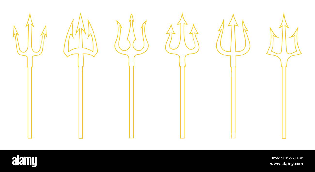 Trident vector icon set in yellow color outline design. Set of yellow ...