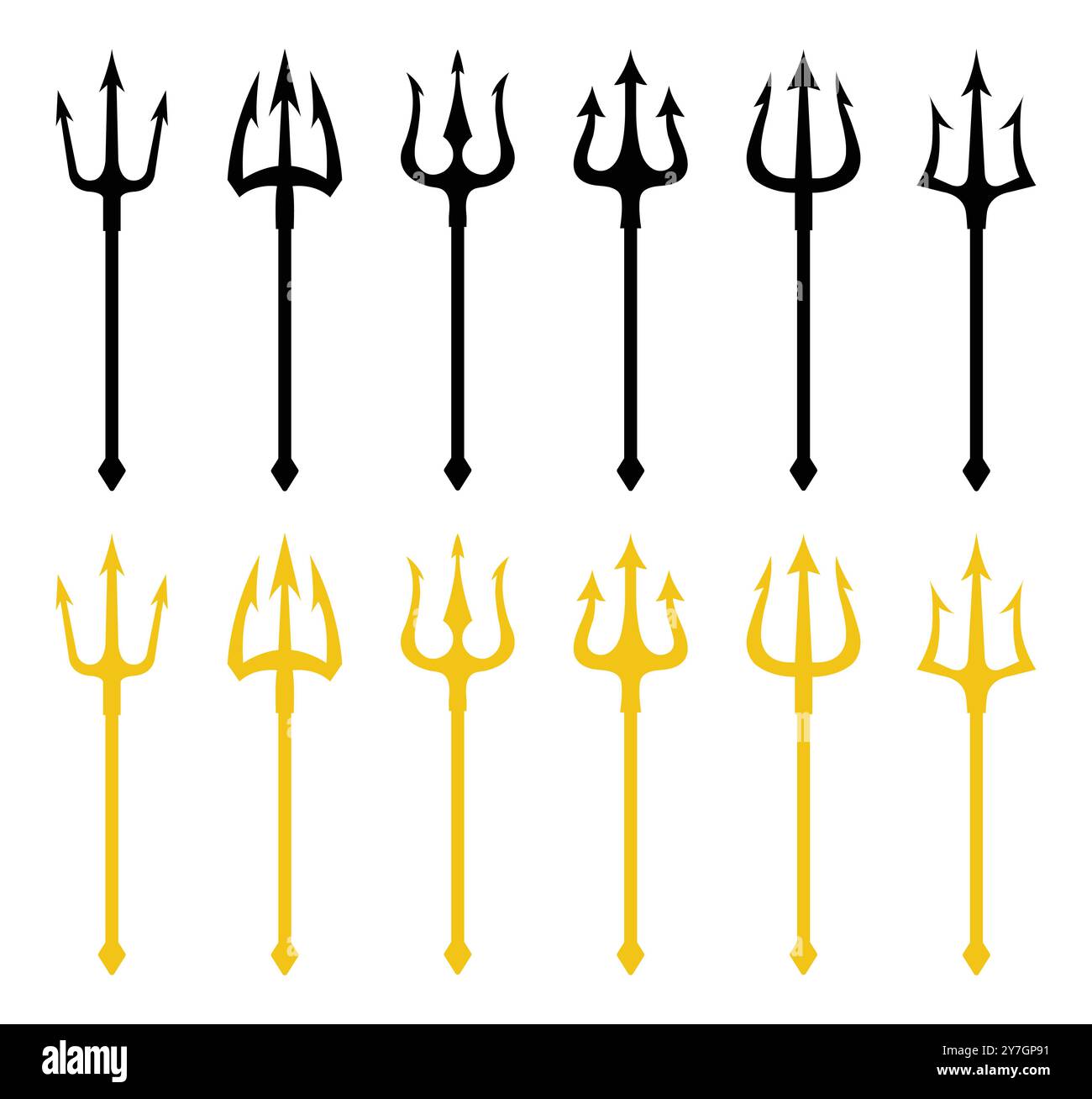 Trident vector icon set in black and yellow color. Set of black and ...