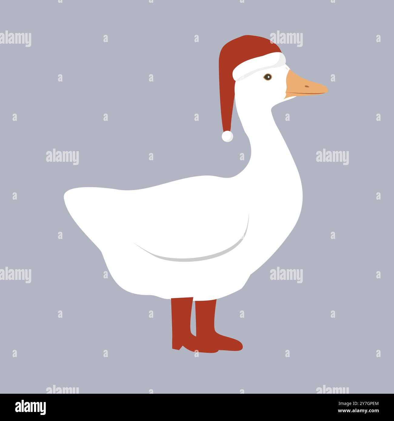 Cute funny cartoon goose in Santa Claus hat and red boots. Merry ...