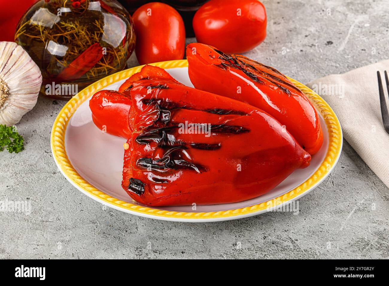 Vegan cuisine Grilled red bell pepper snack appetizer Stock Photo - Alamy