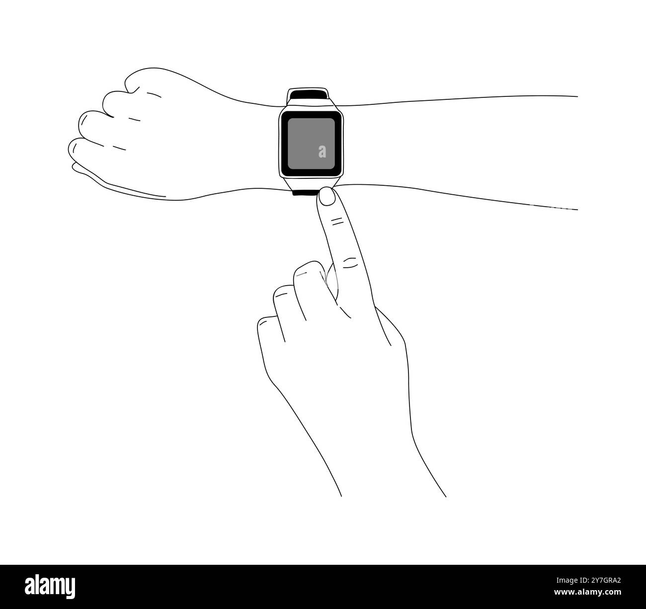 Hands wearing smart watch on wrist outline drawing Stock Vector Image ...