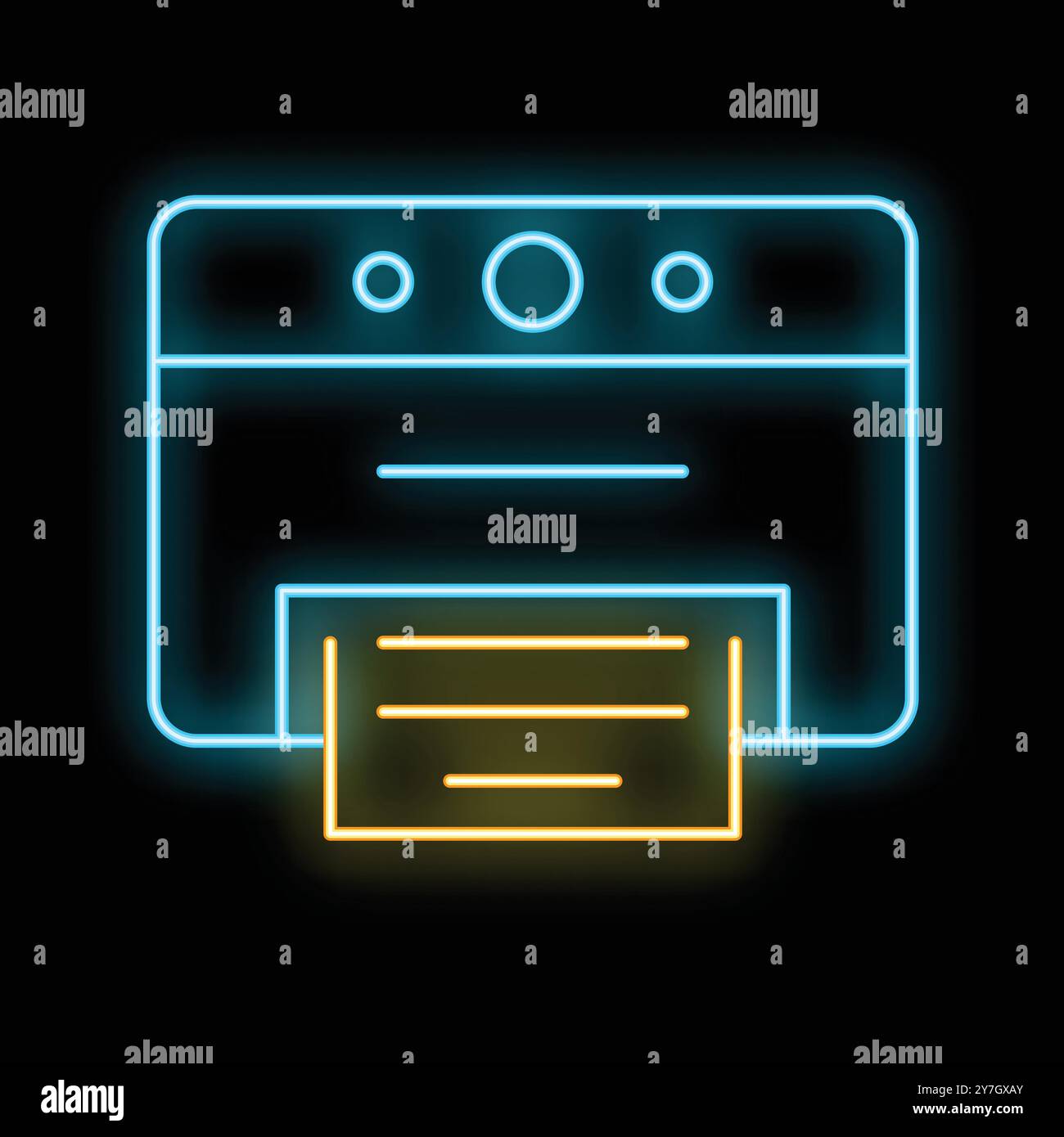 Neon printer icon glowing on a black background, great for technology ...