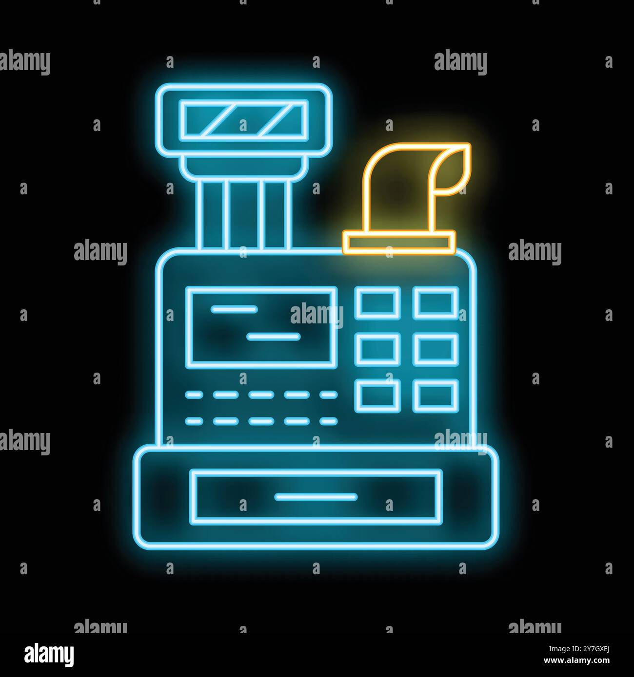 Glowing neon cash register showing payment processing for retail ...