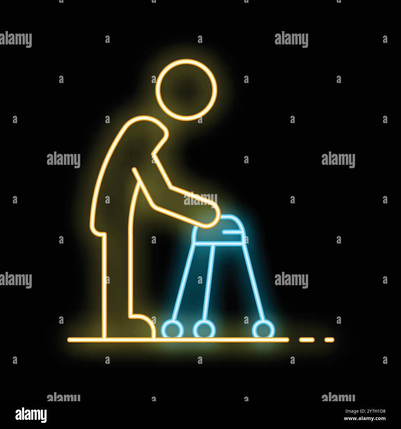 Neon sign depicting an elderly person using a walker, symbolizing ...