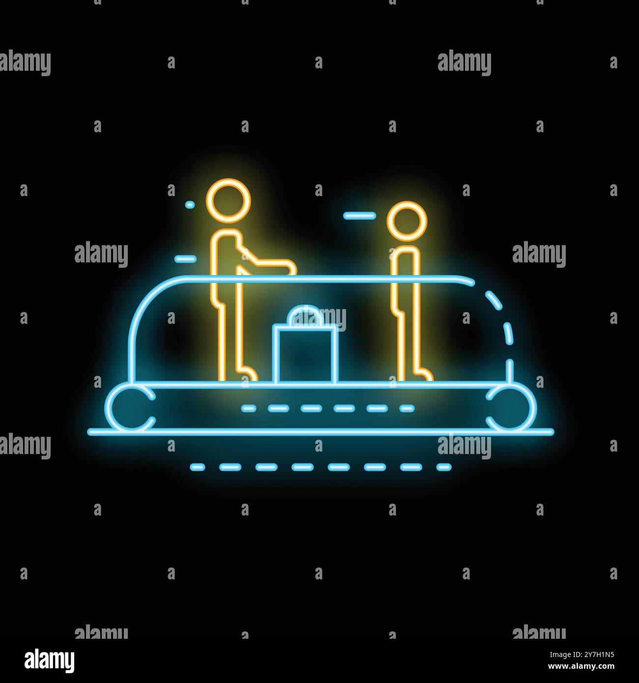 Neon sign icon of passengers and their luggage traveling on a moving ...