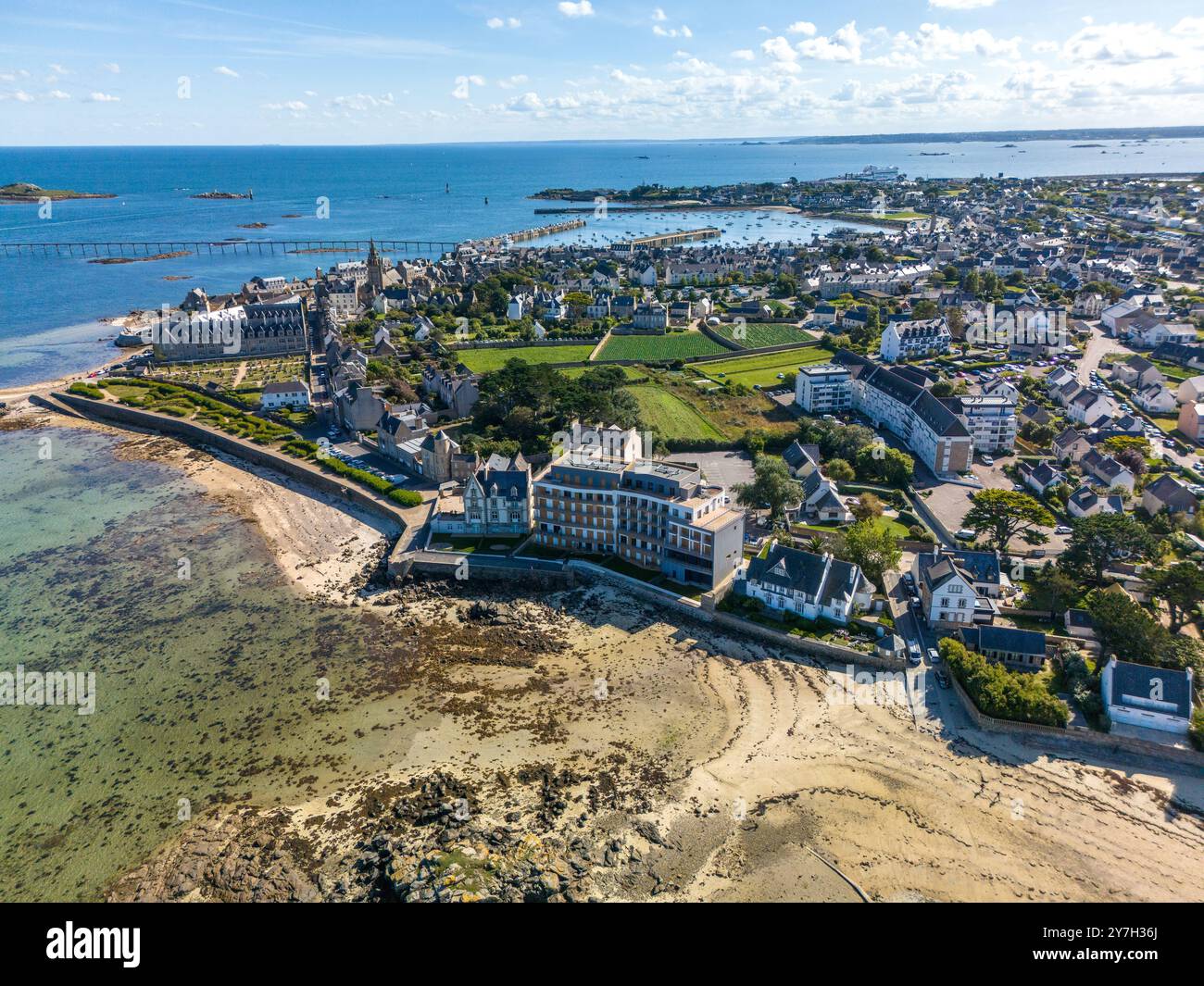 Aerial view of Roscoff, a picturesque coastal town in Brittany, France ...