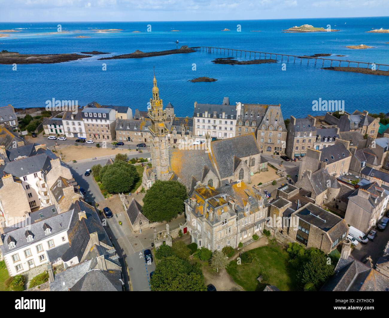Aerial view of Roscoff, a picturesque town in Brittany, France ...