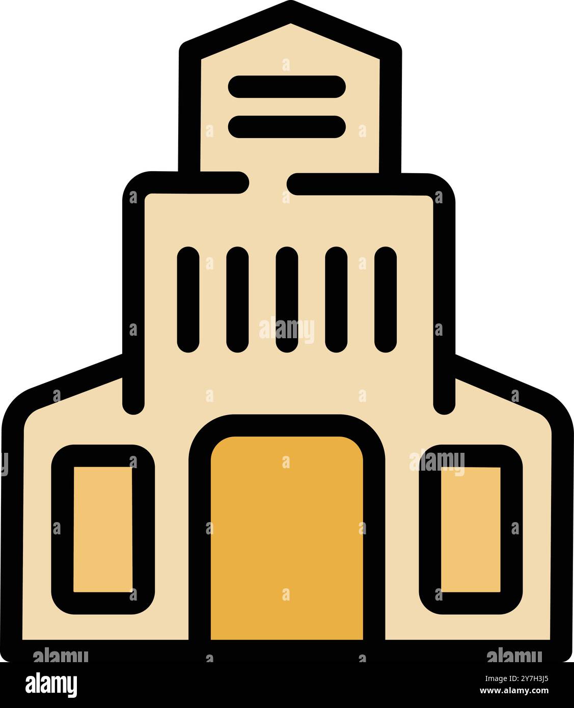 This icon illustrates a modern building with three floors showing urban ...