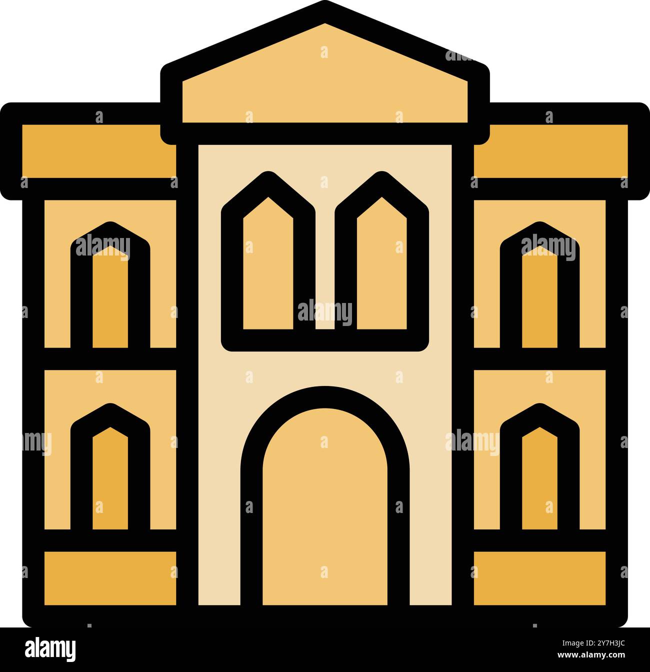 Simple and colorful icon of a big building facade with arched windows ...