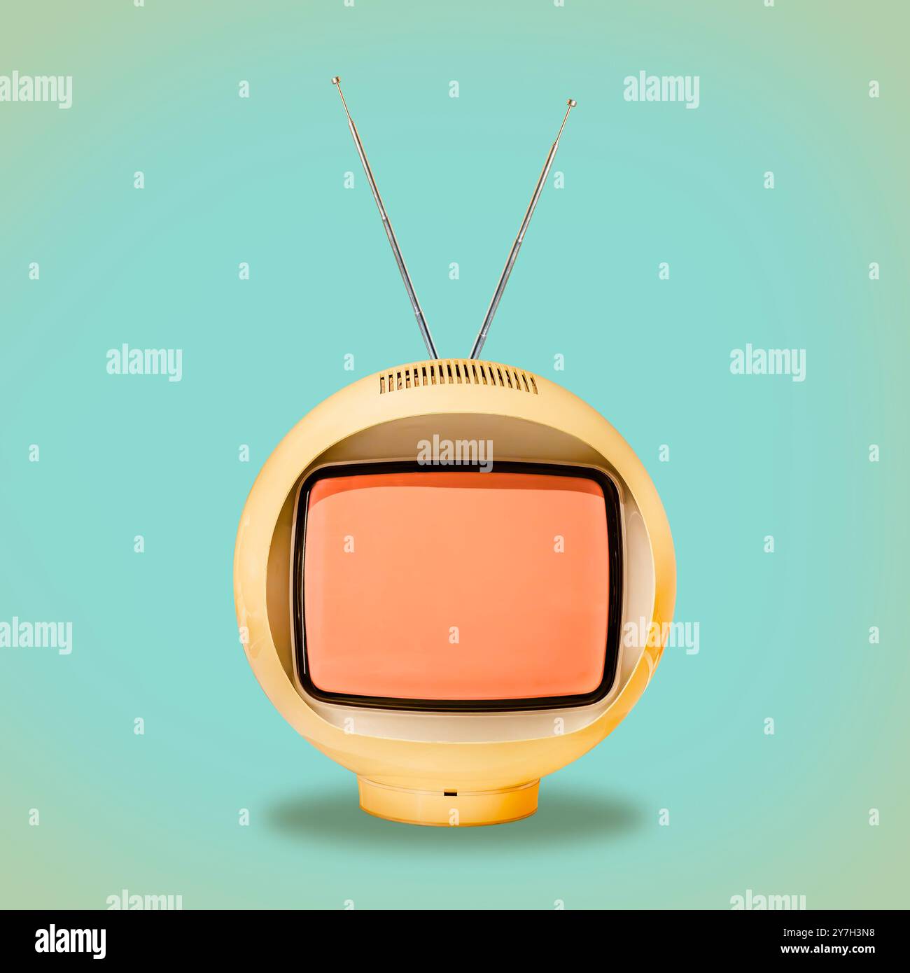 Retro seventies round spage age television on a blue background Stock ...