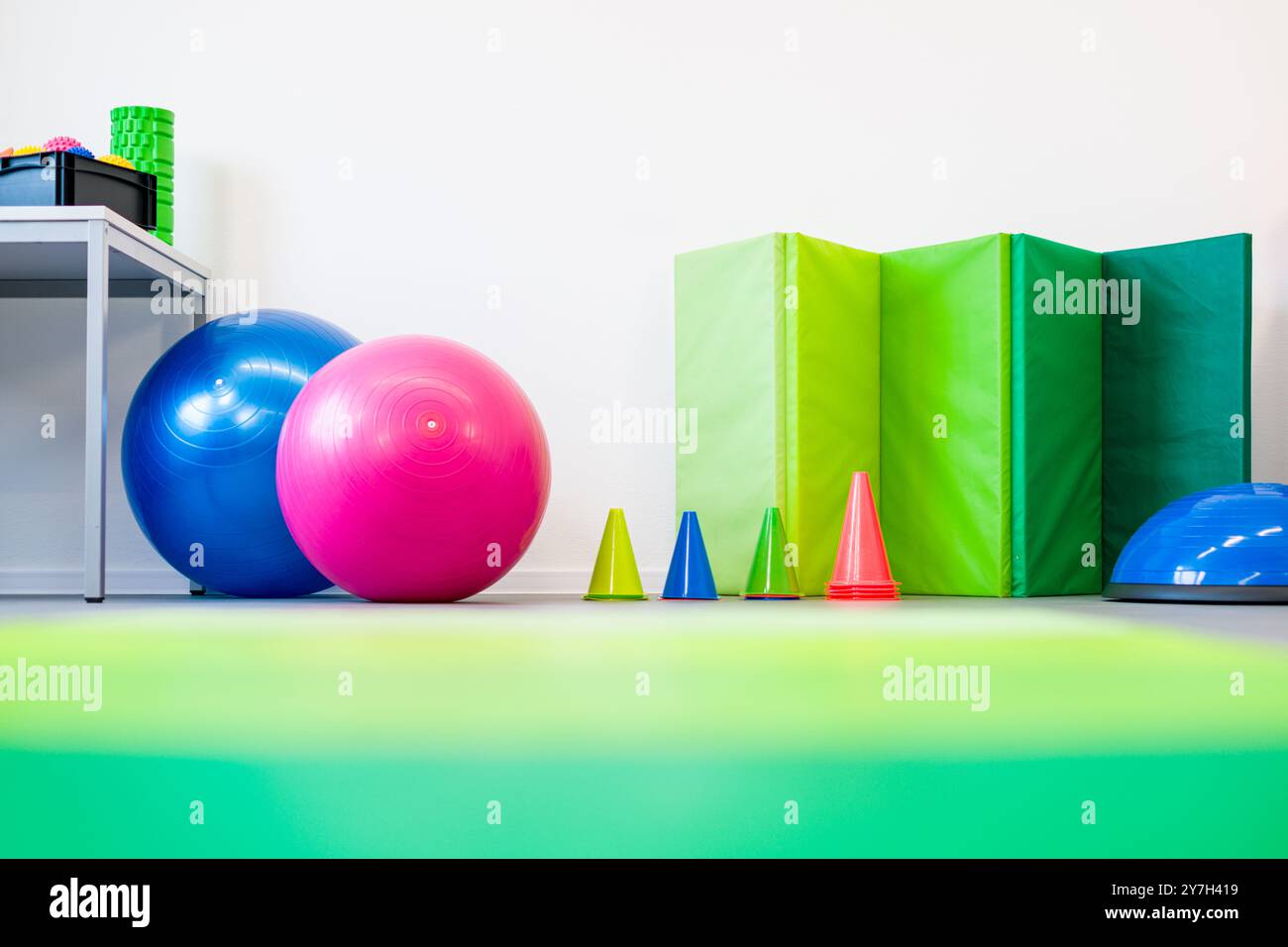 Colorful equipment used in child physical therapy sessions ...