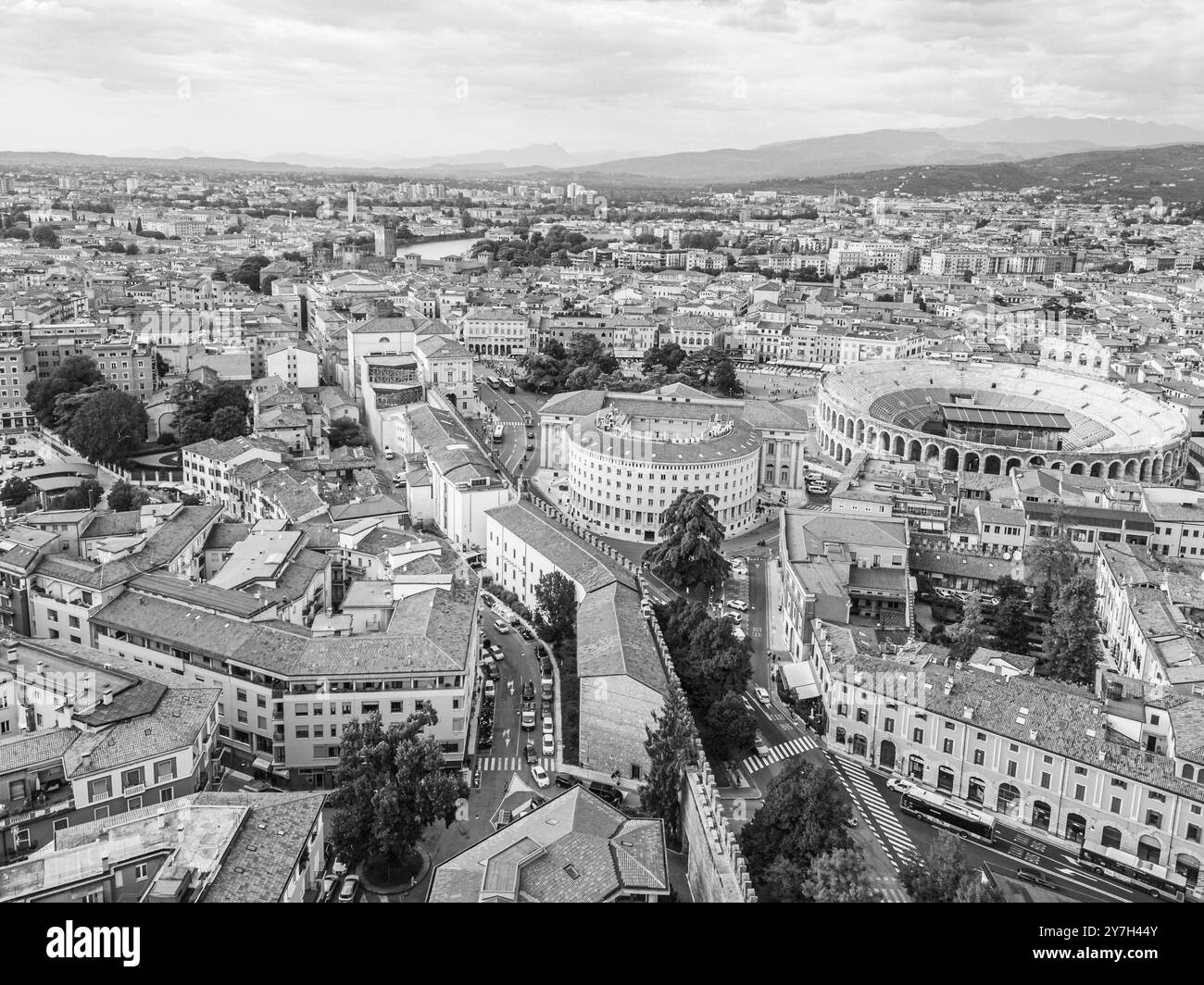 Aerial view of the historic city of Verona, Italy, featuring the famous ...