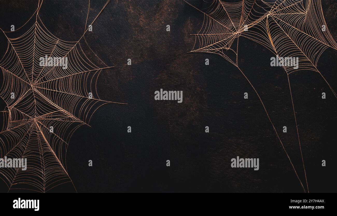 Intricate golden spiderwebs, fake spooky cobwebs Halloween decorations ...