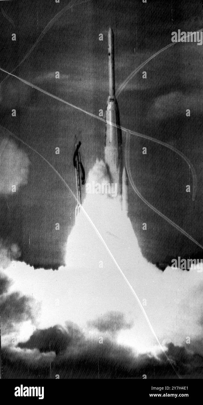 TELEVISION DELTA ROCKET SYNCOM 3 FUEL ROCKETS STRAP STAGE SATELLITE ...