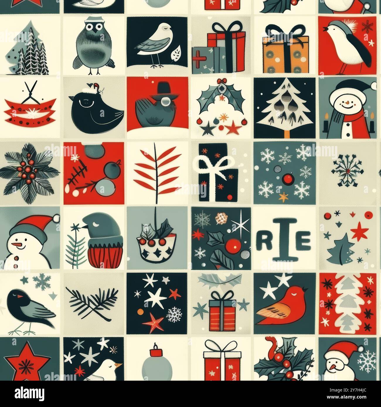 Festive red and green patchwork design featuring christmas motifs for ...