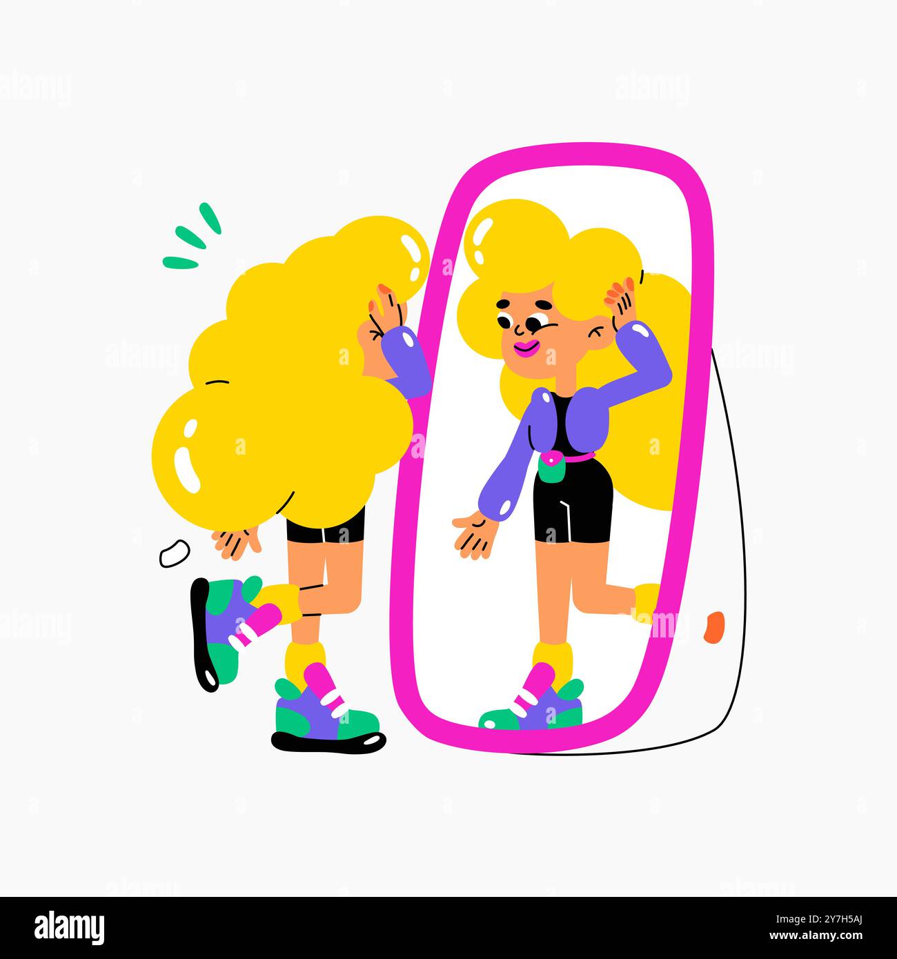 Woman admiring herself in mirror symbolizing self reflection ...