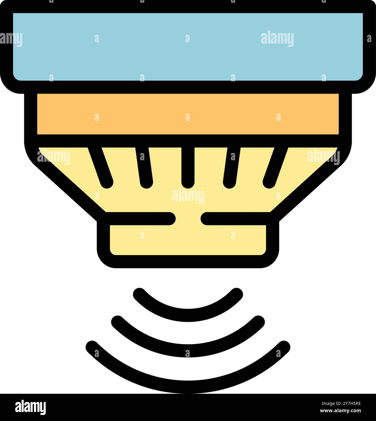 Smoke detector emitting sound waves, alerting people of a fire hazard ...