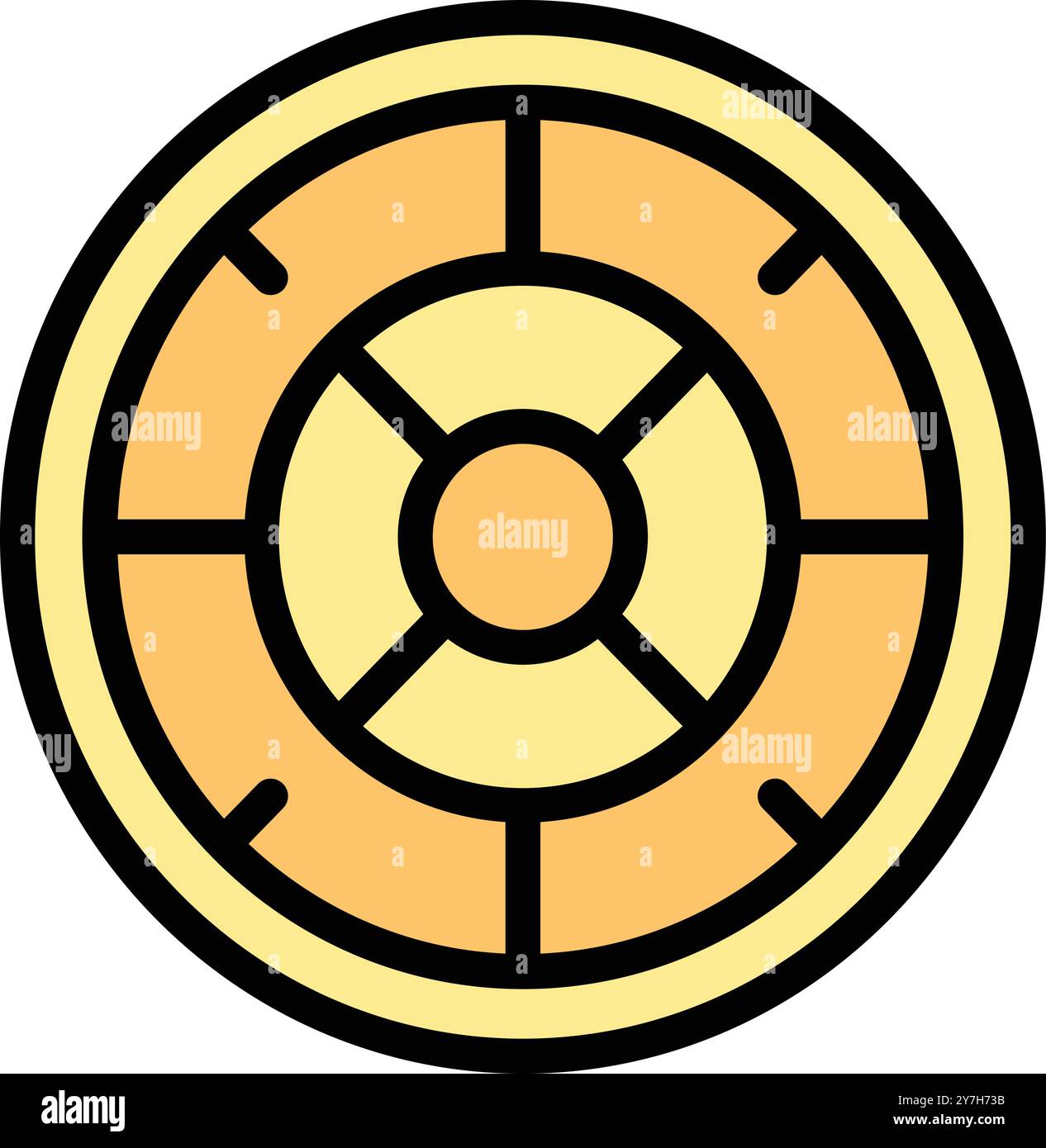 Cartoon vector illustration of a round wooden shield with metal frame ...