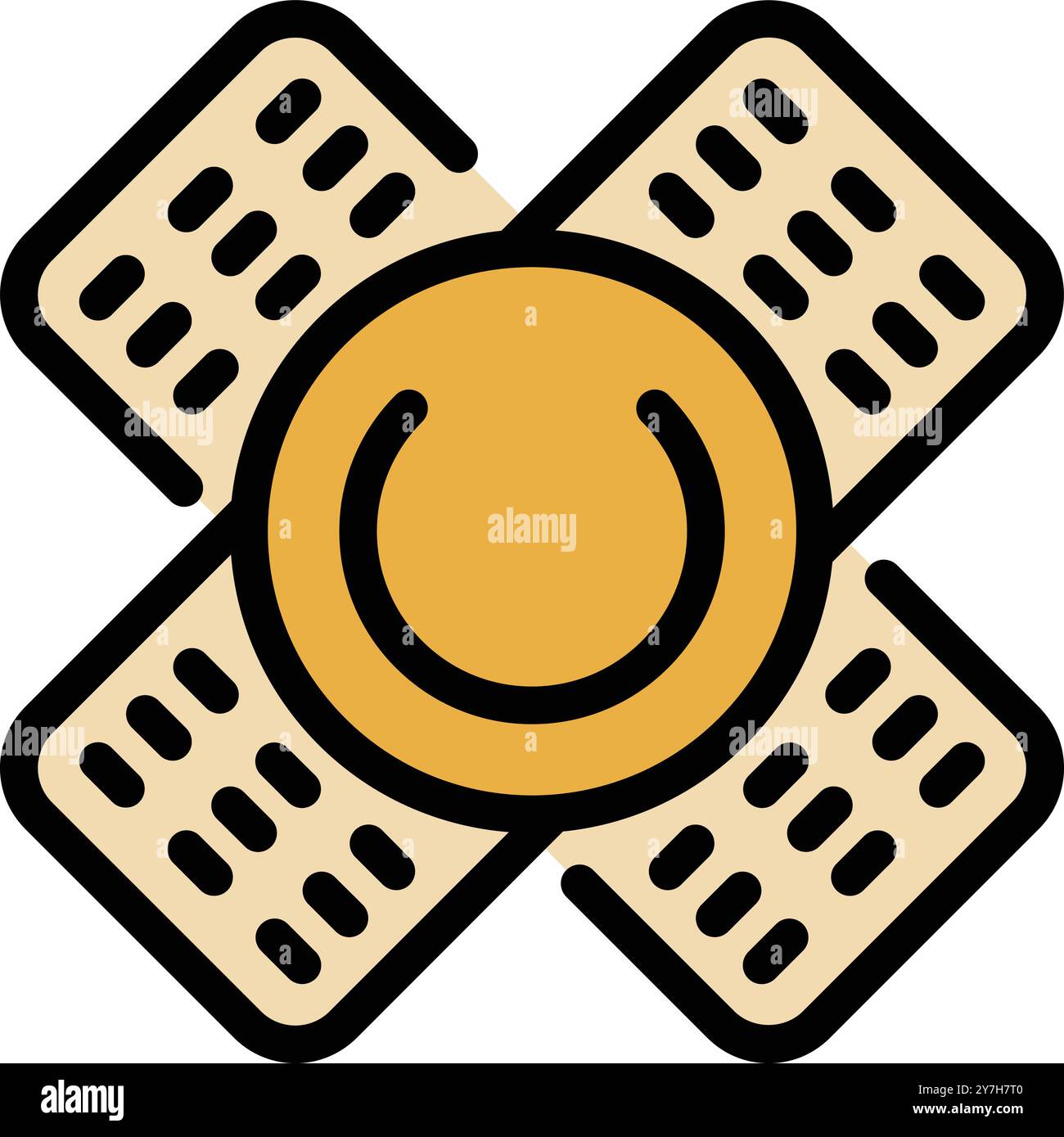 Medical adhesive bandage forming a power button symbol, representing ...