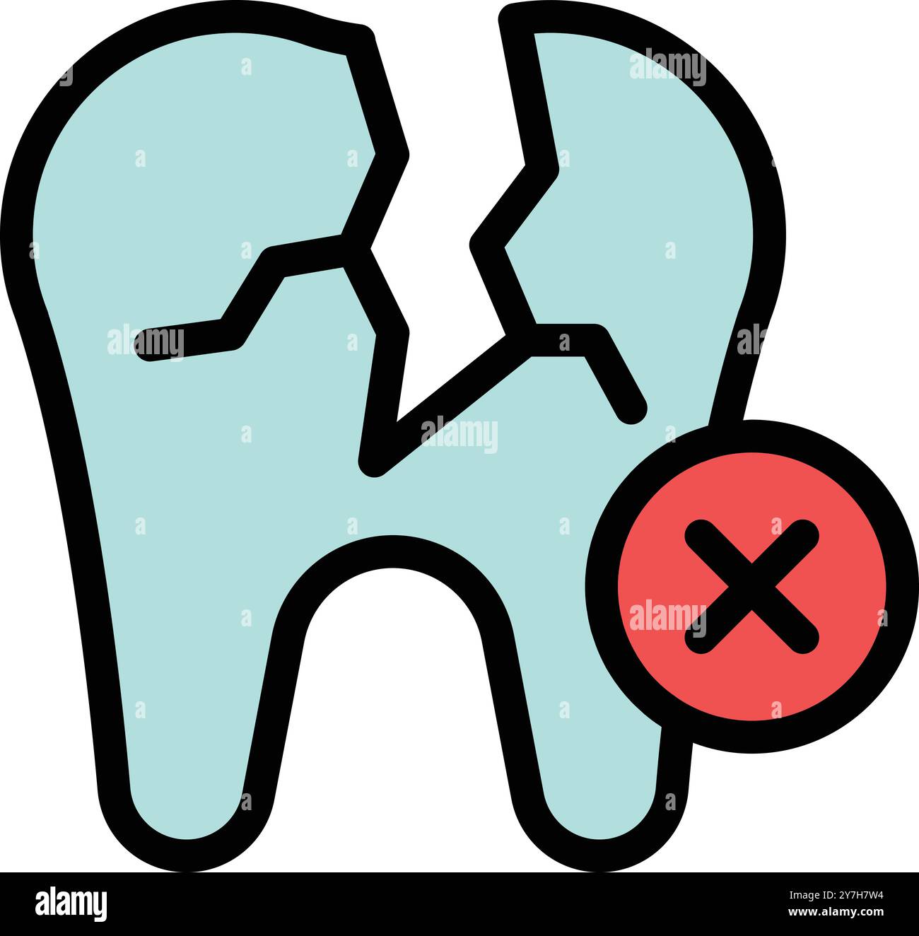 Cartoon drawing of a broken tooth with a red cross next to it ...